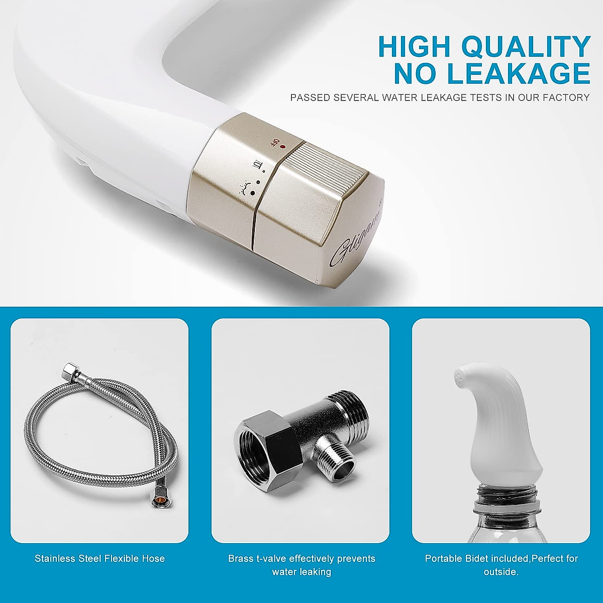 GLIGAM Bidet Attachment for Toilet,Bidet Toilet Seat Attachment,Non-Electric Toilet Bidet Dual Self-cleaning Nozzles for Feminine/Rear Wash,Ultra-Slim Bidet Sprayer with Pressure Controls (Champagne)
