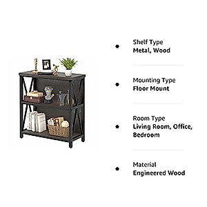 FATORRI Rustic Short 2 Shelf Bookshelf, Industrial Low Wood Bookcase, Farmhouse Small Book Case for Small Space (Walnut Brown)