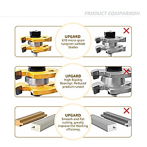 CSOOM 2-Piece Tongue and Groove Router Bit Set with 1/4 Inch Shank, 3 Teeth, and Adjustable T Shape - Ideal Woodworking Tool for Wood Milling and Cutting