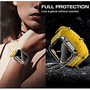 Tensea for Apple Watch Screen Protector Case Series SE 2nd SE 6 5 4 44mm【Apple Watch Ultra Style Case】, iWatch Protective Face Cover Look Like Ultra with Tempered Glass Film for Women Men (Titanium)