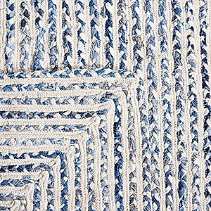 Safavieh Braided Collection Area Rug - 5' x 8', Blue & Ivory, Handmade Farmhouse Cotton, Ideal for High Traffic Areas in Living Room, Bedroom (BRD260M)