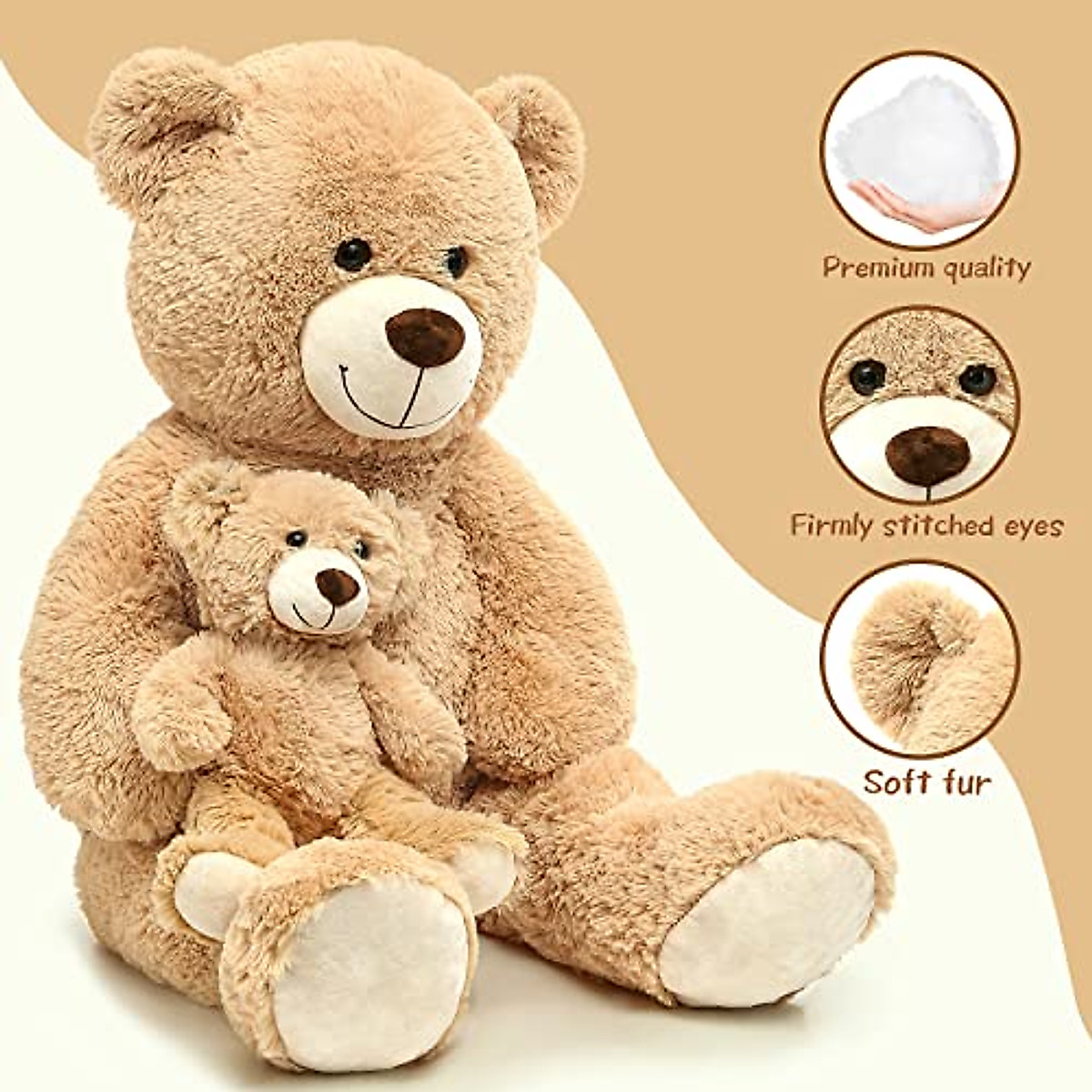 MorisMos Giant Teddy Bear Mommy and Baby Bear Soft Plush Bear Stuffed Animal for Teddy Bear Baby Shower, Tan, 39 Inches