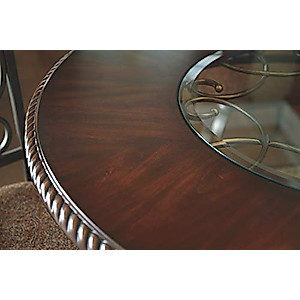 Signature Design by Ashley Glambrey Old World 45" Round Glass Top Dining Table, Brown