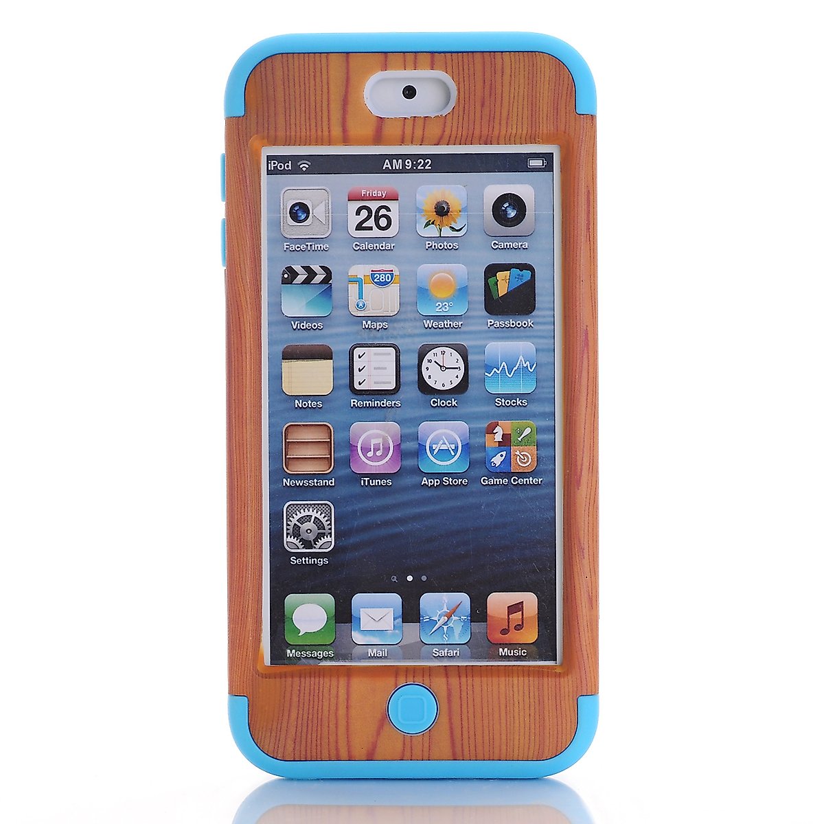 iPod Touch 6th Generation Case, iPod Touch 6 Case,SAVYOU 3 in 1 Wood Grain Pattern Hybrid Hard Case Cover with Soft Silicone Inner Case for Apple iPod Touch 5/6(Blue)