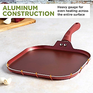 Ecolution Evolve Heavy-Gauge Aluminum with a Soft Silicone Handle, Dishwasher Safe, Non-Stick, 11-Inch Griddle, Crimson Red