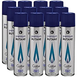 Colibri Premium Butane Fuel Refill for Lighters, Butane Torch Replacement Canisters, 99.999% Pure Butane Refill Fluid for Lighters, 90ml (3.04fl oz) Cans, Pack of 12