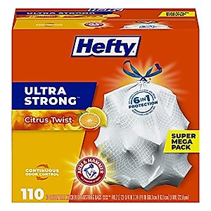 Hefty Ultra Strong Tall Kitchen Trash Bags, Citrus Twist Scent, 13 Gallon, 110 Count