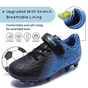 Hanani Boys Girls Soccer Shoes Kids Baseball Cleats Athletic Outdoor Indoor Sports Shoe Youth School Performance Futsal Sneaker Black Blue