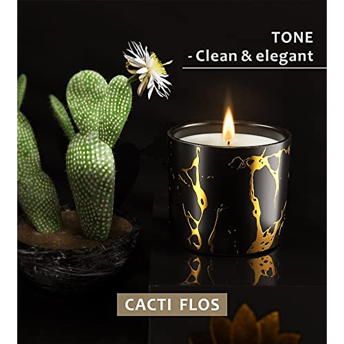 Scented Candles, Candles for Home Scented, Cactus Strong Scented Candles for Men, 7oz Large Fall Soy Candles, Aromatherapy Candle for Mens Gifts in Black Gold Jar - Christmas Birthday Gifts for Men