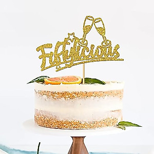 RoadSea Fiftylicious Cake Topper - Happy 50th Birthday Cake Supplies - 50th Wedding Anniversary Party Decoratrions - Gold Glitter (Fiftylicious)