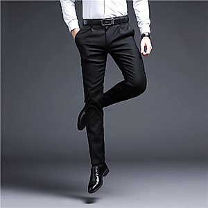 Men's Stylish Slim Fit Pant Classic Straight Leg Casual Suit Pant Lightweight Business Wrinkle Resistant Trouser (Black,34)