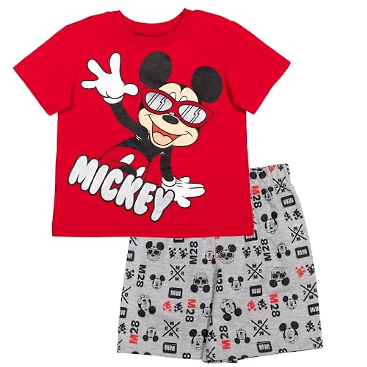 Disney Mickey Mouse Infant Baby Boys T-Shirts and French Terry Shorts Red/Grey 18 Months