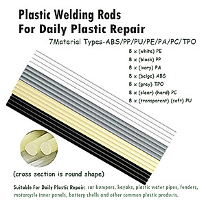 106pcs Plastic Welding Rods ABS PP PU PE PA PC TPO 7 Types of Plastic Welder Rods for Car Bumper Kayak Repair Kit with Reinforcing Stainless Steel Mesh Plastic Welding Kit Welding Supplies