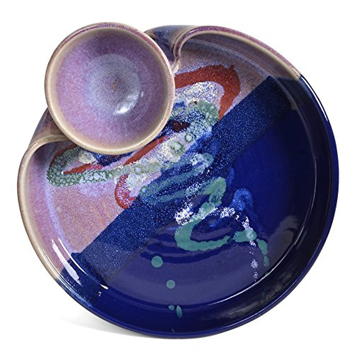 Larrabee Ceramics Chip and Dip Platter, Handmade American Pottery, Mauve/Cobalt
