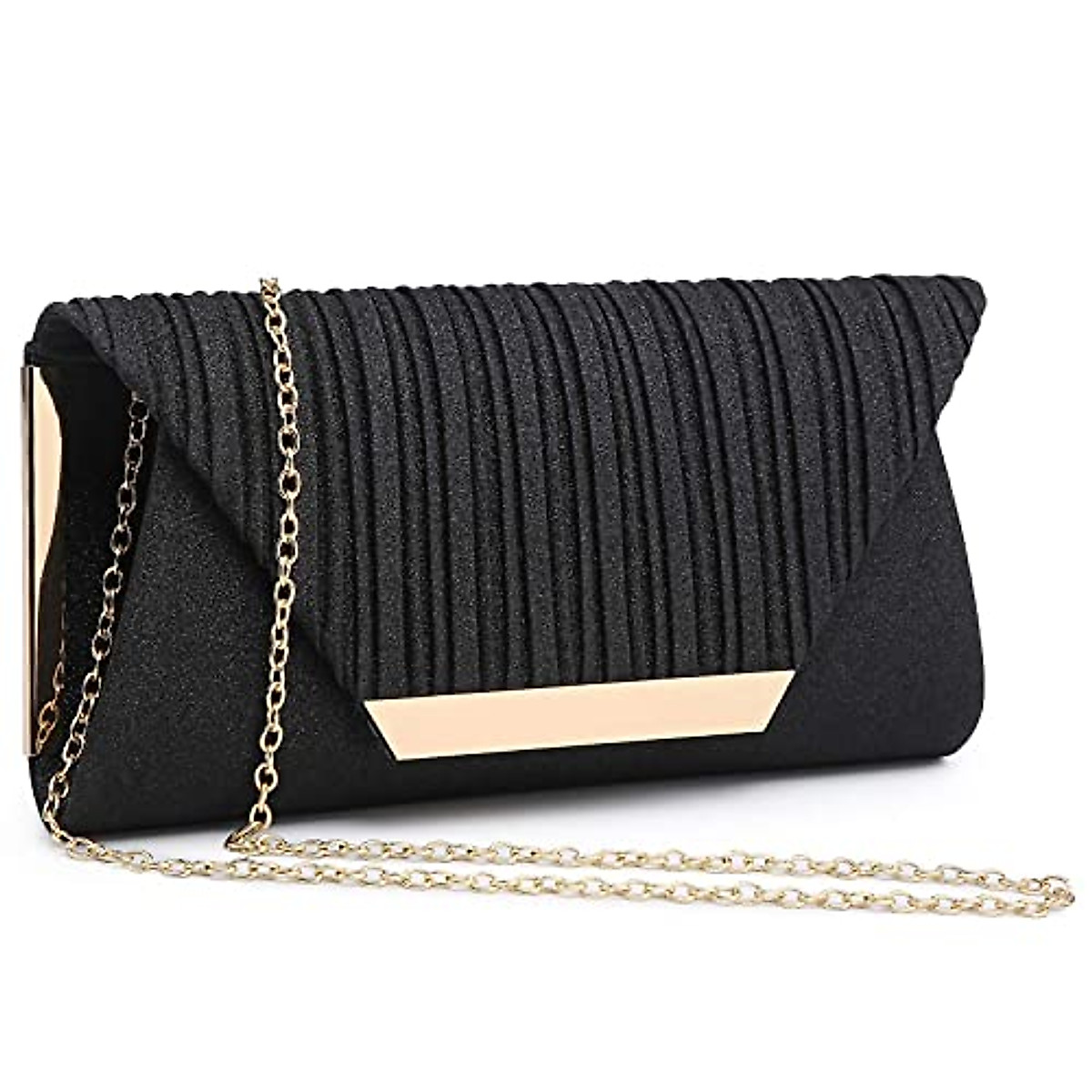 Dasein Women Glitter Envelope Evening Clutch Bags Formal Party Purses Wedding Bag Chain Cocktail Prom Bag (Black)