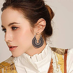 Florideco 6 Pairs Vintage Bohemian Drop Dangle Earrings Boho National Style Hollow Petal Heart Shaped Beaded Statement Earrings for Women Hypoallergenic Silver Jewelry