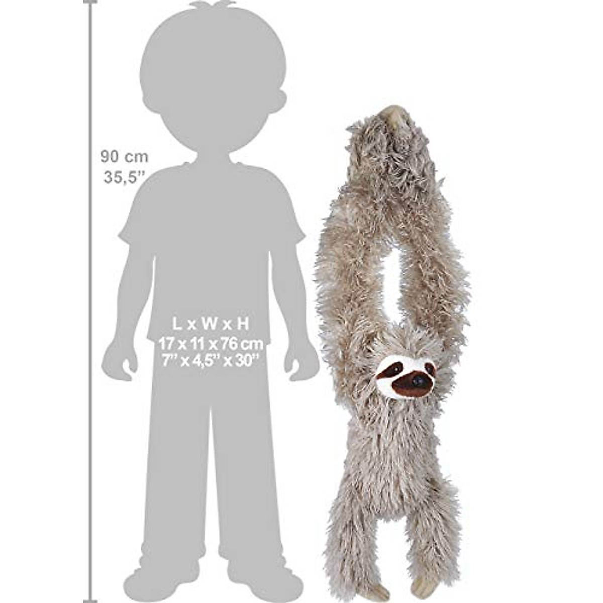 Wild Republic Hanging Three Toed Sloth Plush, Stuffed Animal, Plush Toy, Gifts for Kids, Zoo Animals, 30 inches