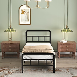 Richwanone 14 inch Twin Bed Frame with Headboard and Footboard, Metal Bed Frame with Steel Slat Support, No Box Spring Needed, Easy Assembly, Black