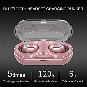 Mini Wireless Earbuds, Bluetooth Earphones in Ear with Wireless Charging Case, IPX7 Waterproof Wireless Mini TWS Mic Hi-Fi Stereo Sport Headphones for iPhone/Samsung/Android(Rose Gold)