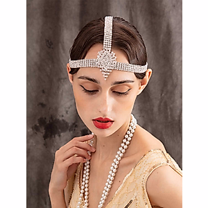 SWEETV Rhinestone 1920s Headpiece Silver - Flapper Headband for Costume Party Gatsby Accessories Decorative Headbands
