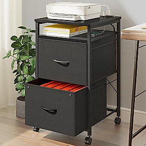 Uliyati File Cabinet, Fabric Filing Cabinet with Socket & USB Charging Port, Vertical Rolling Printer Stand with 2 Drawers, Mobile Filing Cabinet with Open Shelf, A4 or Letter Size, for Home Office