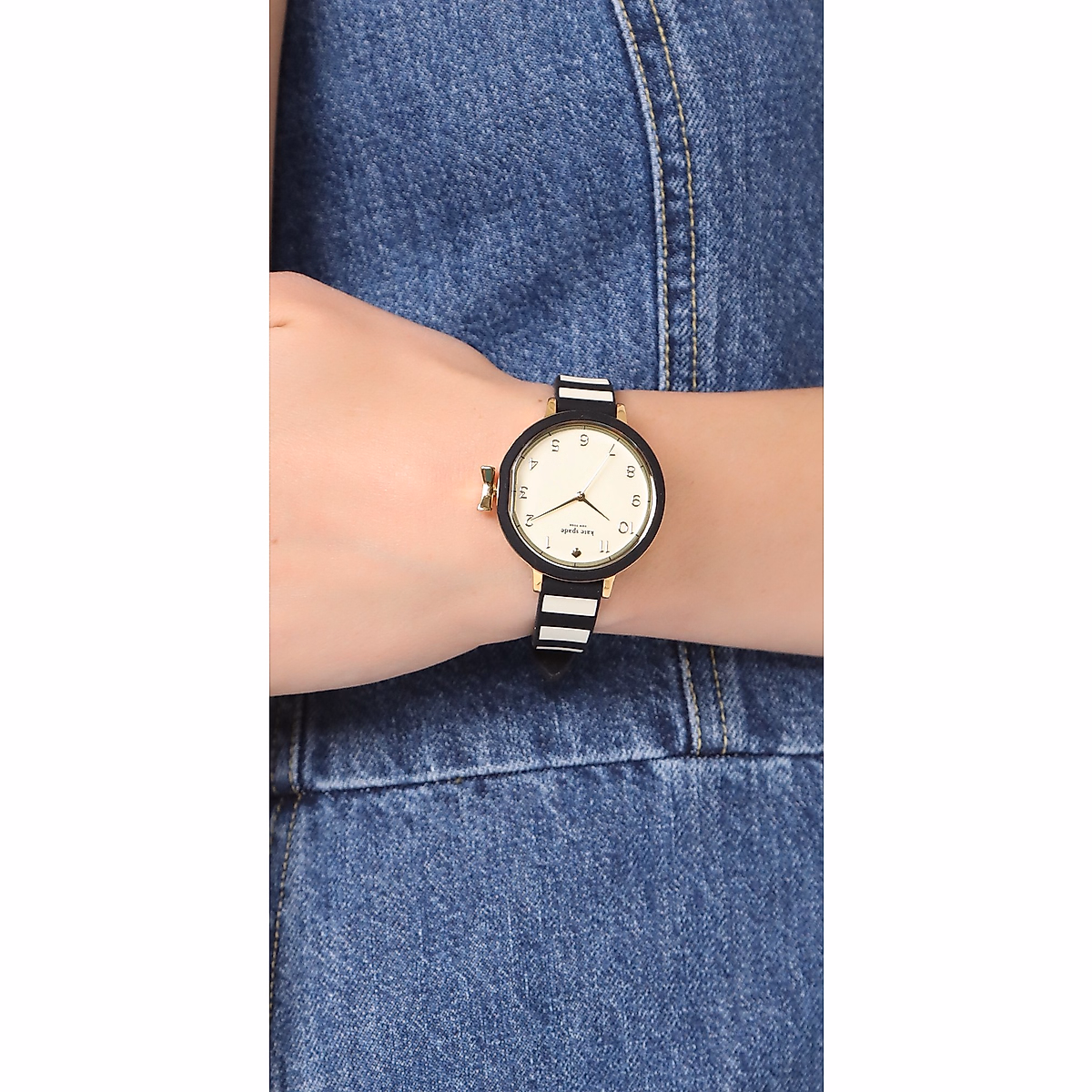 Kate Spade New York Women's Park Row Quartz Metal and Silicone Watch, Color: Black/Gold, Stripes (Model: KSW1313)