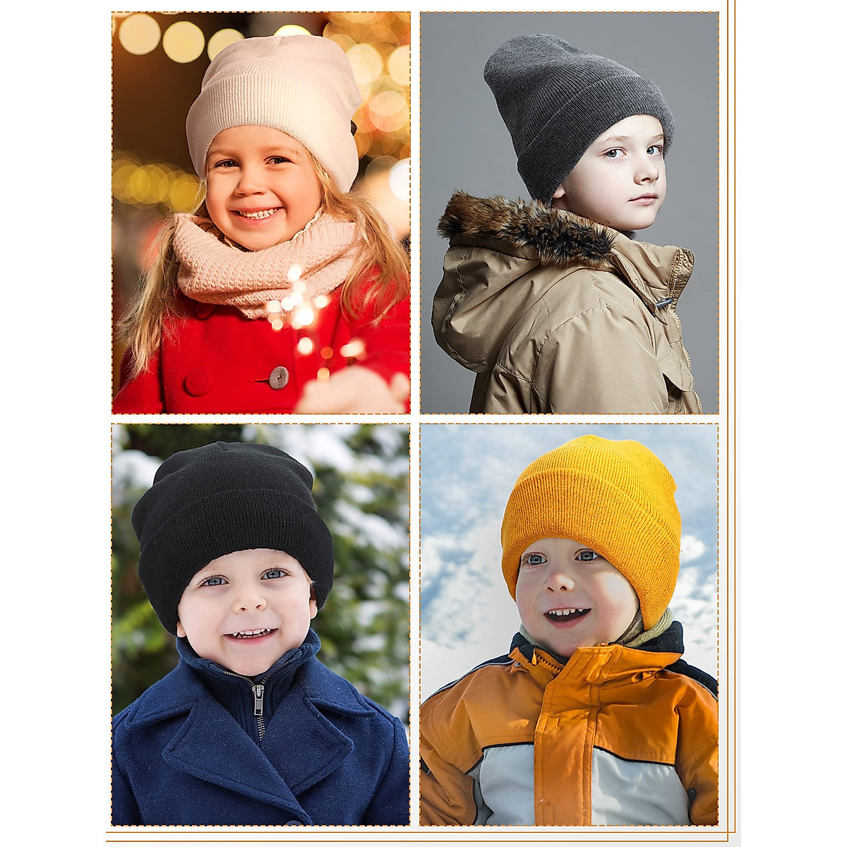 SATINIOR 4 Pieces Kids Satin Lined Beanies Winter Toddler Knit Ski Baby Beanie Hat Warm Skull Caps for 3 to 15 Child Baby Boys Girls