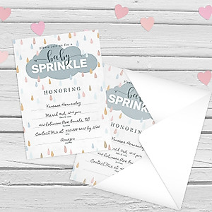 Canopy Street Raindrops Baby Sprinkle Invitations / 25 Fill In Baby Shower Cloud Invites / 5" x 7" Flat Modern Rainbow Baby Shower Party Invitation/Made In The USA