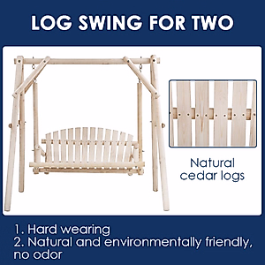 67 Inch Log Swing Stand Porch Set Wood Bench Swing Stand A-Frame Patio Furniture Swing Chair Outdoor Rustic Curved Garden Swing Yard Play