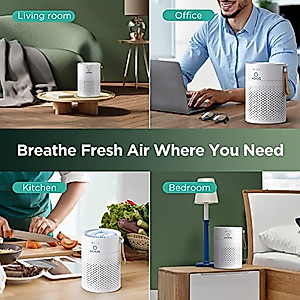 Air Purifiers for Bedroom Home, KOIOS H13 True HEPA Filter Air Purifiers for Desktop Office Car Pets with USB Cable, Small Air Cleaner, Night Light, Timer, Remove Smoke, Dust, Odors, Pollen