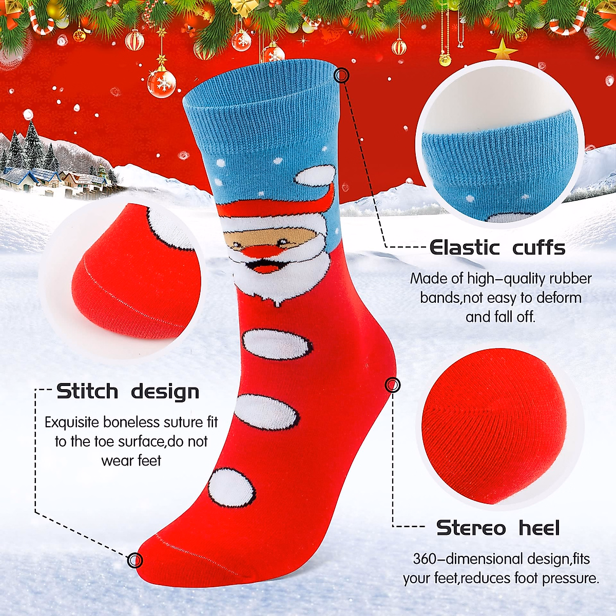 TENYSAF Fun Christmas Socks for Women - Funny Xmas Gifts for Female Novelty Cozy Crew Cotton Sock Set