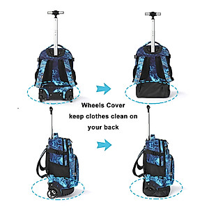 Tilami Rolling Backpack 18 inch Wheeled Backpack School College Student Travel Trip Boys and Girls