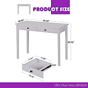 HFG 39 inch Home Writing Desk Dressing Table Vanity Table with 2 Drawers Laptop Workstation Executive Desk Easy to Install Gray