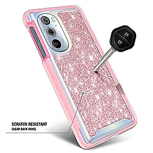 NZND Compatible with Motorola Edge 2022 Case (6.6 Inch) with [Built-in Screen Protector], Full-Body Protective Shockproof Rugged Bumper Cover, Impact Resist Durable Case (Rose Gold)