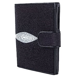 Genuine Stingray Leather Business Window Card Men Black Bifold Snap Coin Wallet