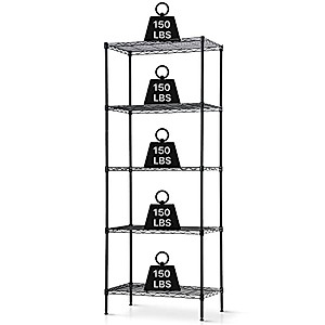 5-Tier Metal Shelving Unit, Heavy Duty Storage Shelves Hold 750LBS NSF Steel Organizer Wire Rack for Closet Basement Office Kitchen Laundry, 24" W x 14" D x 60" H- Black