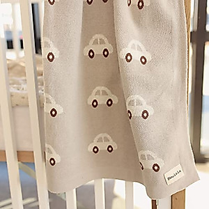 Knit Baby Receiving Blankets for Girls & Boys - 100% Soft Fine Loomed Cotton Blanket - Use as Swaddling Crib Stroller Quilt Blanket, Shower Baby Gift Registry - for Newborns & Toddlers (Cars - Cream)