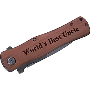 World's Best Uncle Folding Pocket Knife - Great Gift for Birthday or Christmas Gift for uncle (Wood)