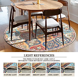 Round Boho Rug, Bohemian Circle Area Rug 5ft, Washable Non-Slip Round Clearance Moroccan Carpet for Bedroom Kitchen Bathroom Living Room Office Decor - 5ft-Round,Cream