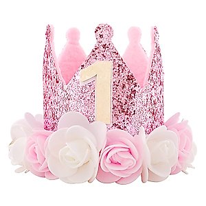 Kbrand Hat First Birthday 1st Decorations For Girl Gifts Rose Gold Baby Pink Crown Party One Year Old Princess, Rose Gold,pink