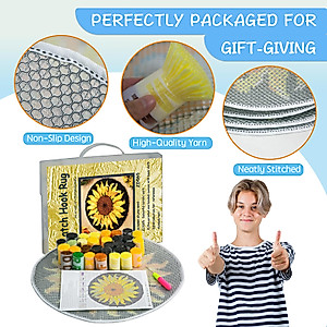 MIAOLLUN Latch Hook Rug Kit, Sunflower Pattern Printed Canvas DIY Rug Crochet Yarn Kits, Embroidery Decoration 20.4" X 20.4" (52 * 52cm)