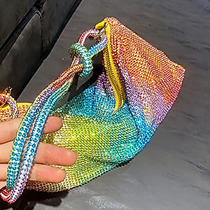 Bisadon Rhinestone Purses for Women Chic Sparkly Evening bag Bling Hobo Handbag Shiny Silver Purse for Party Club Wedding Rainbow