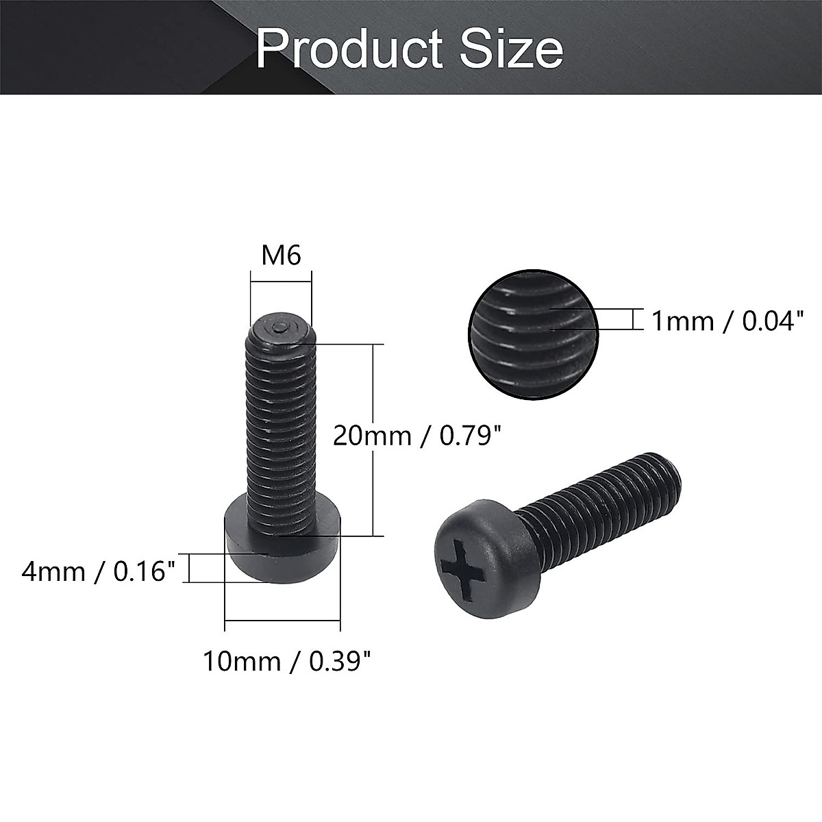 MroMax 50Pcs Plastic Phillips Cross Pan Head Machine Screws, M6 x 20mm Black Nylon Phillips Cross Pan Head Machine Screws Bolts for Electronic Equipment