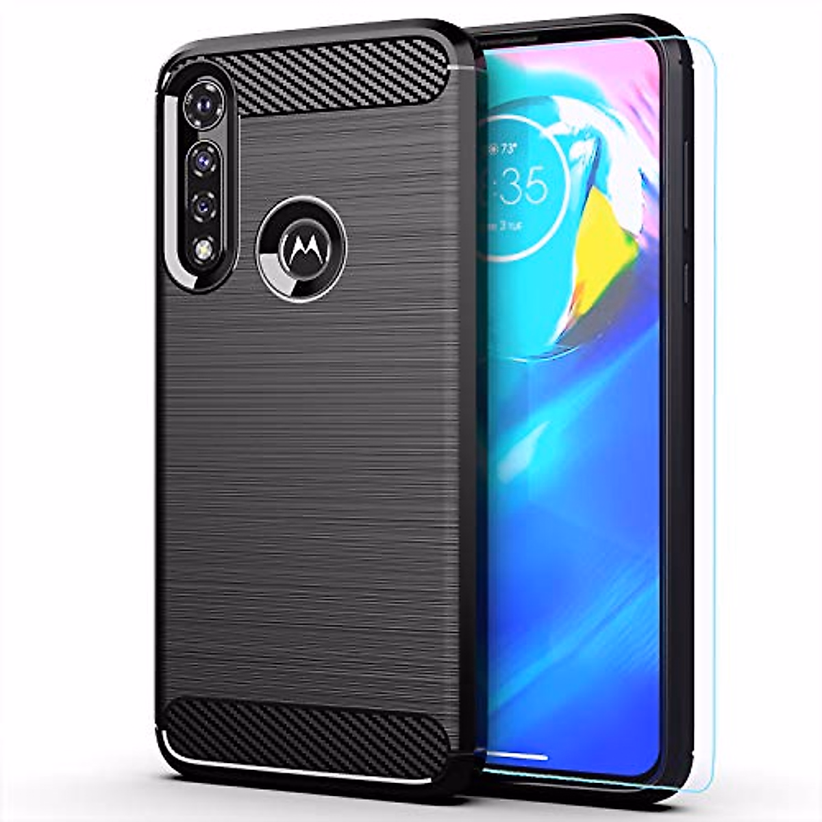 M MAIKEZI for Moto G Power 2020 case, Motorola G Power case 2020 with HD Screen Protector, Soft TPU Slim Fashion Non-Slip Protective Phone Case Cover for Motorola Moto G Power 2020 (Black Brushed TPU)