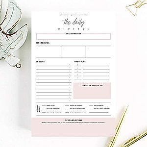 Bliss Collections Daily Planner, Simple Pink Self-Care Calendar, Organizer, Scheduler, Productivity Tracker for Organizing Goals, Tasks, Notes, to-Do Lists, 6"x9" Undated Tear-Off Sheets (50 Sheets)