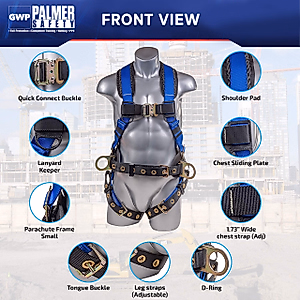 Palmer Safety Hammerhead 5pt Safety Harness 6' Safety Lanyard, D-Ring Extender Combo Kit 4 I OSHA ANSI Industrial Roofing Tool Personal Equipment (Blue - LG)