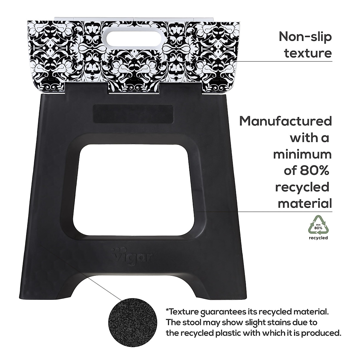 Vigar Compact Step Stool Foldable, 12-1/2-inch Step Stools for Adults up to 330 Pound, Lightweight Stool, Non-Slip Folding Step Stool, Rococco Black