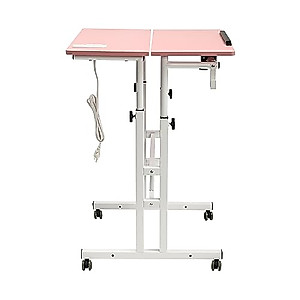 LULUGOGOTOP 24" Mobile Stand Up Desk,Small Adjustable Standing Desk w/Wheels,Portable Home Office Computer Workstation w/2 USB,Rolling Desk Laptop Cart for Standing or Sitting (Pink)