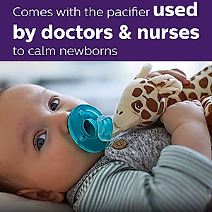 Philips AVENT Soothie Snuggle Pacifier Holder with Detachable Pacifier, 0m+, Giraffe, SCF347/01-1 Count (Pack of 1)