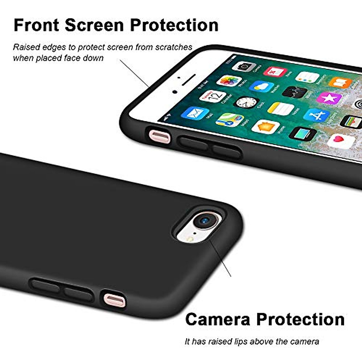 Anuck iPhone SE Case 2022/2020, iPhone 8 Case, iPhone 7 Case, Non-Slip Liquid Silicone Gel Rubber Bumper Phone Case Soft Microfiber Lining Hard Shockproof Protective Cases Cover 4.7", Black